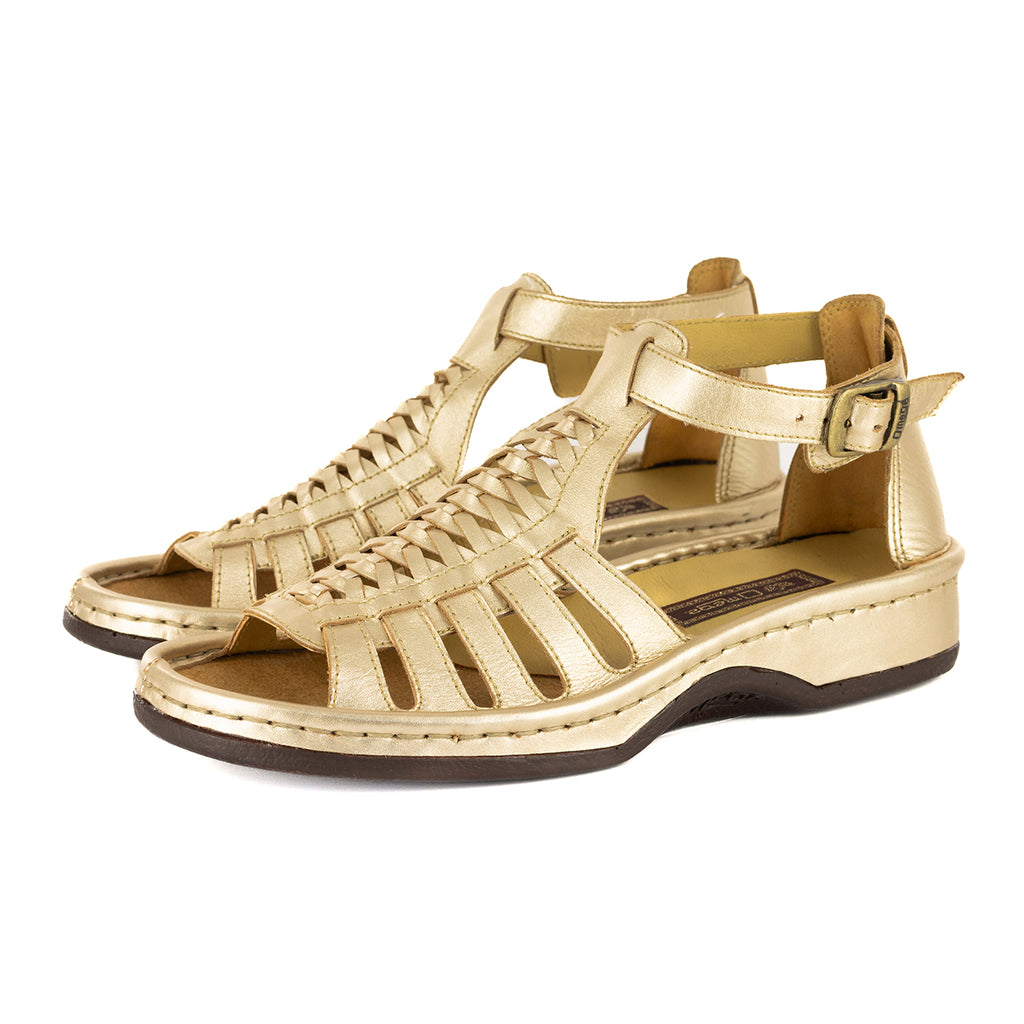 OLOM003 : Leather Sandal in Gold Foil Leather – Omega