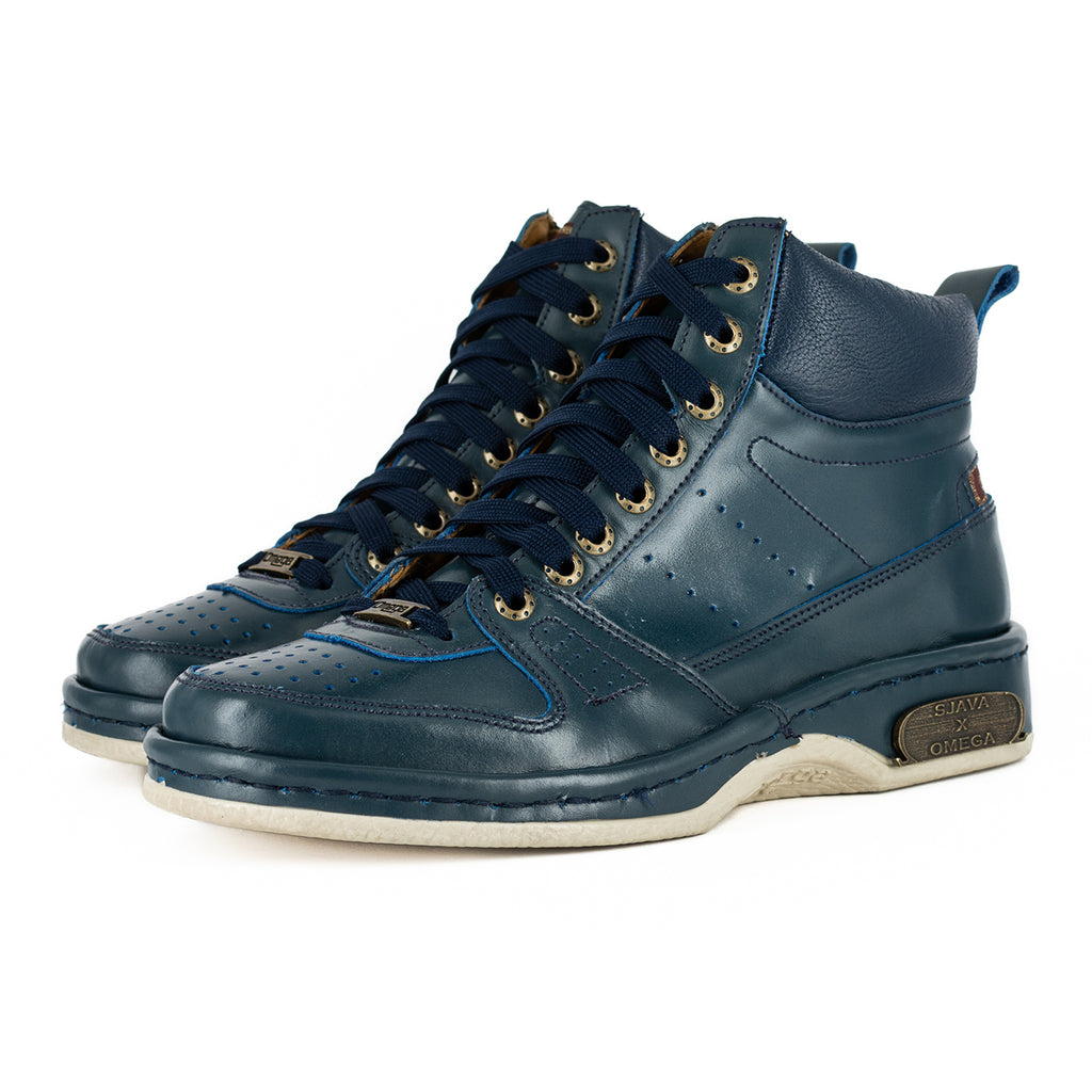 Sjava x Omega Collab : Leather Boot in Navy Soft Saddle
