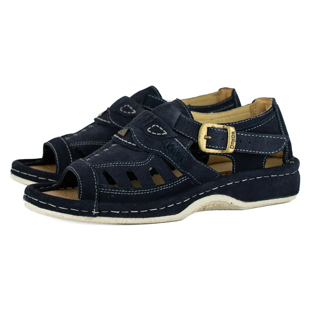 Duna : Leather Sandal in Navy Suede – Omega