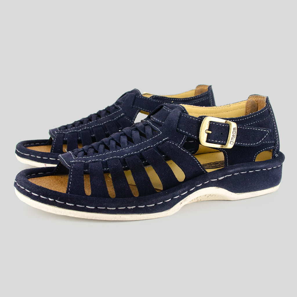 Kgosi : Leather Sandal in Navy Suede – Omega