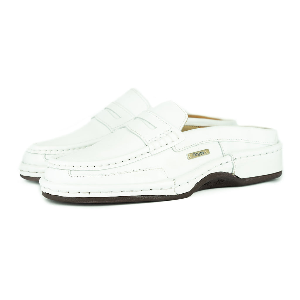 OMOM388 : Leather Mule in White Soft Saddle Leather – Omega
